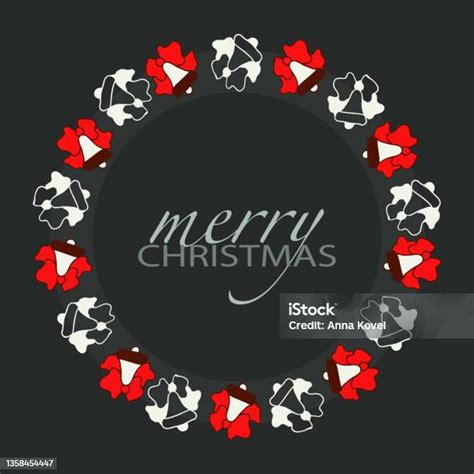 크리스마스 프레임 낙서 빨간색과 흰색 손 종 카드 겨울 장식 둥근 테두리 벨에 리본 딘 돈 새해 전야에 손으로 그린 벡터 디자인 메리 크리스마스 화환 엽서 갈란드 장식품에