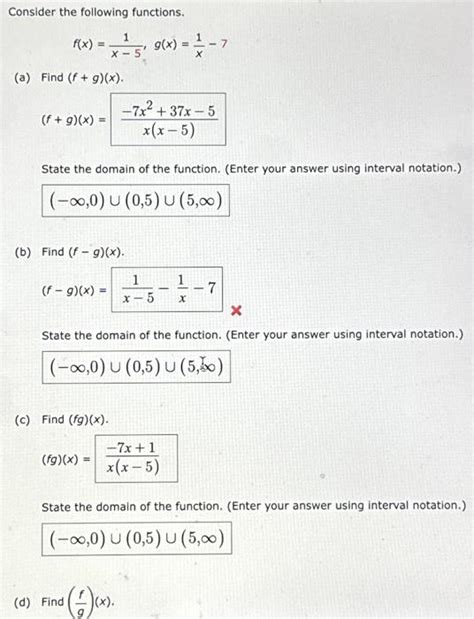 Solved Consider the following functions. f(x)=x−51,g(x)=x1−7 | Chegg.com