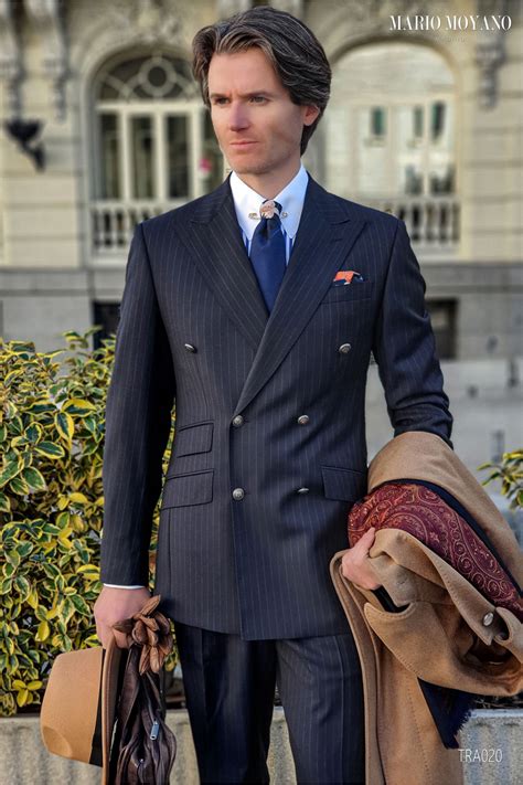 Traje De Boda De Raya Diplomática Azul Marino