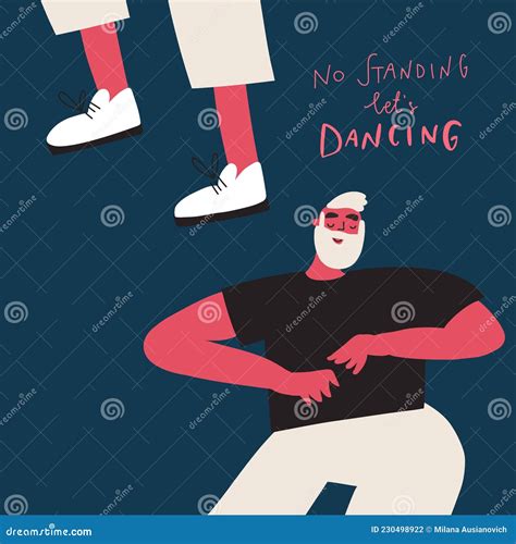 Vector Funny Cartoon Character Dancing Person Handwritten Quote Stock