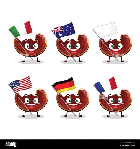 Lingzhi Mushroom Cartoon Character Bring The Flags Of Various Countries