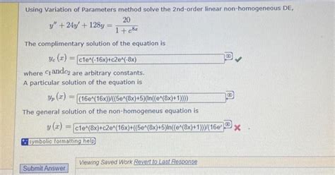 Solved Using Variation Of Parameters Method Solve The
