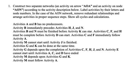 Solved 1 Construct Two Separate Networks An Activity On