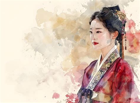 A Beautiful Illustration Of A Korean Woman In Traditional Dress