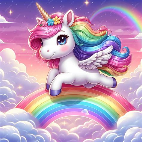 귀여운 유니콘 만화 터 스타일 색 배경 프리미엄 벡터