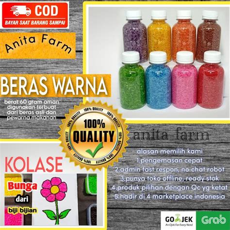 Jual Biji Beras Warna Warni Kolase Prakarya Kemasan Botol 60 Gr