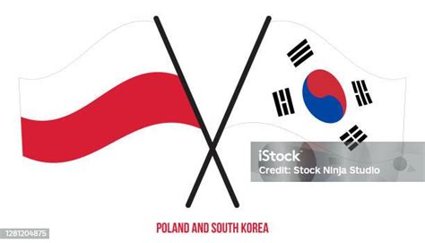 폴란드와 한국 국기가 교차하고 플랫 스타일을 흔들었다 공식 비율 올바른 색상입니다 대한민국에 대한 스톡 벡터 아트 및 기타 이미지 대한민국 폴란드 0명 Istock