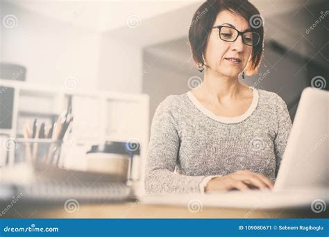 Middle Age Woman Using Computer Stock Image Image Of Person