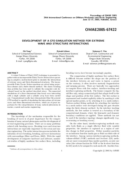 Pdf Development Of A Cfd Simulation Method For Extreme Wave And Structure Interactions