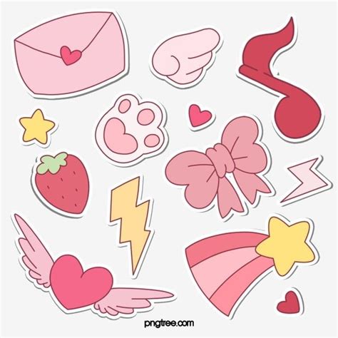 귀여운 일러스트 만화 스티커 나비 귀여운 클립 아트 봉투 나비 매듭 PNG 일러스트 및 PSD 이미지 무료 다운로드