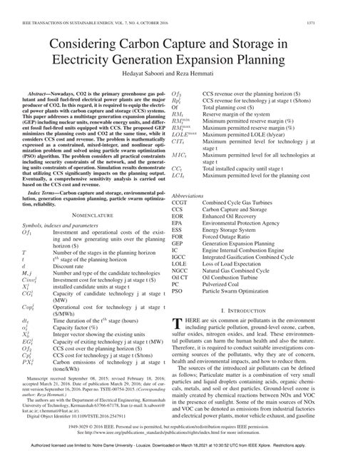 PDF Considering Carbon Capture And Storage In Electricity Generation Expansion Planning