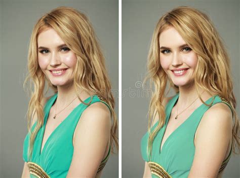 La Cara Femenina Antes Y Despu S De Retoca Imagen De Archivo Imagen
