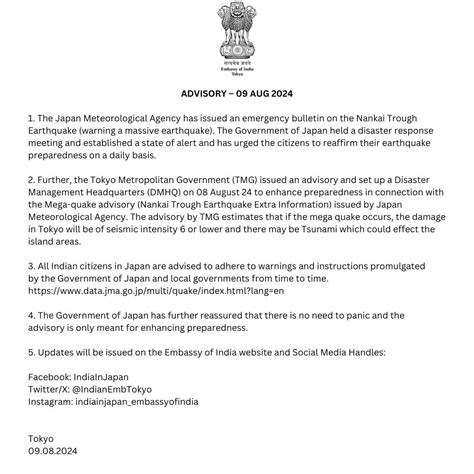 Indian Embassy Issues Urgent Advisory As Japan Faces Megaquake Threat