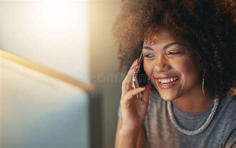 Phone Call Technology And Woman In Office At Night For Positive Client