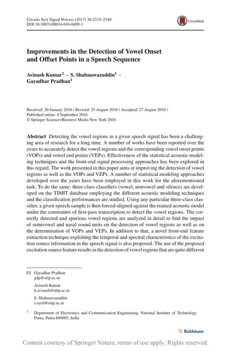 Improvements In The Detection Of Vowel Onset And Offset Points In A