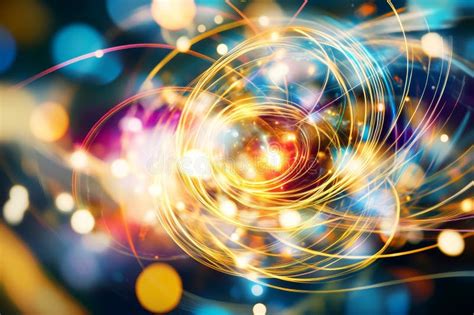 Subatomic Particles Colliding In High Energy Circular Field Generating Light And Energy Stock