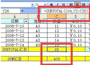 Excel Subtotal