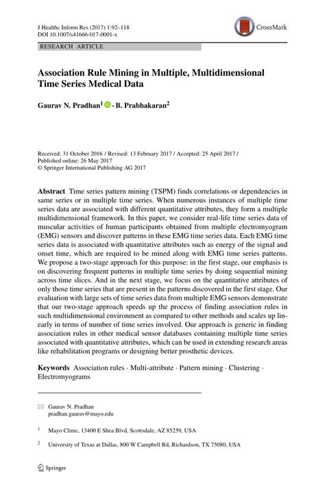 Pdf Association Rule Mining In Multiple Multidimensional Time Series