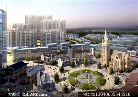 多风格建筑与广场鸟瞰PSD分层素材 大图网图片素材