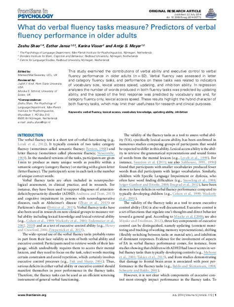 Pdf Verbal Fluency Tasks In Older Adults Insights