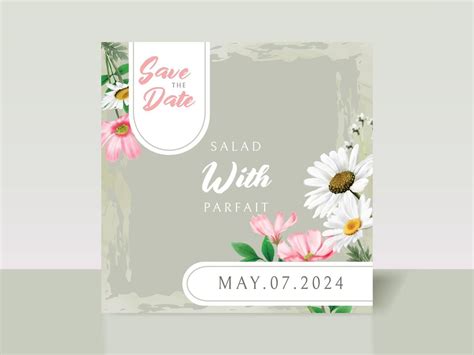 Elegant White And Pink Flowers Wedding Invitation Card 12994684 Vector
