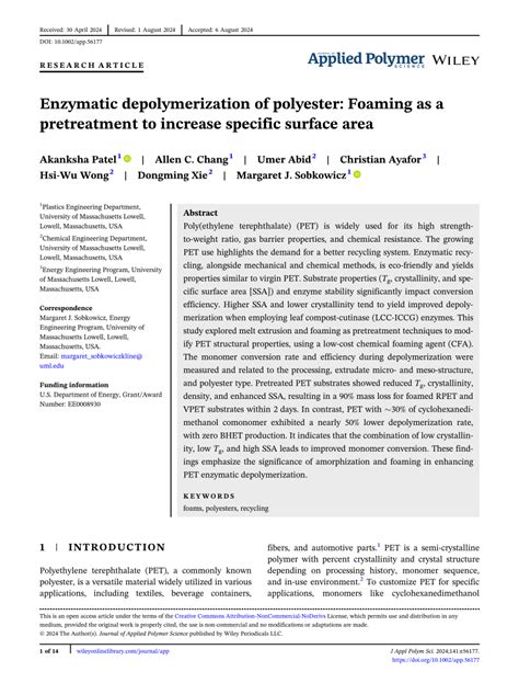 Pdf Enzymatic Depolymerization Of Polyester Foaming As A Pretreatment To Increase Specific