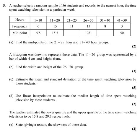 A Level Edexcel Maths Statistics Data Presentation A Teacher Selects A