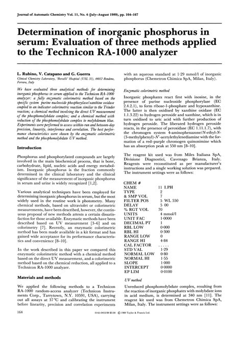 Pdf Determination Of Inorganic Phosphorus In Serum Evaluation Of Three Methods Applied To The