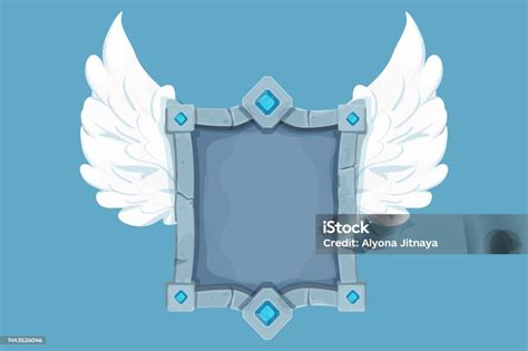 돌 방패 보석과 날개가 있는 프레임은 배경에 격리된 만화 스타일의 게임 보상 보드입니다 매직 로얄 자산 템플릿입니다 벡터 그림