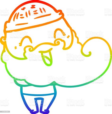 수염과 겨울 모자를 쓴 행복한 남자의 무지개 그라데이션 선 그리기 개성 개념에 대한 스톡 벡터 아트 및 기타 이미지 개성