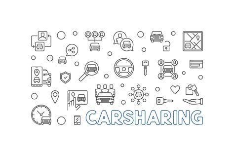 Carsharing Concept Minimal Horizontal Illustration Car Sharing Vector