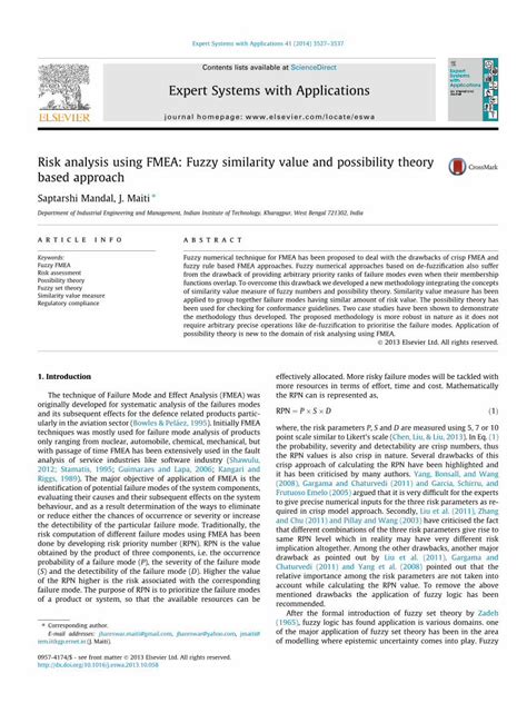 pdf risk analysis using fmea fuzzy similarity value and possibility
