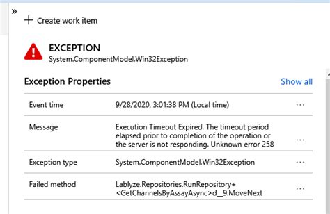 Execution Timeout Expired Error 258 Readsnisyncoverasync · Issue