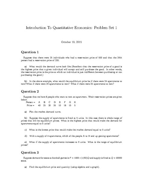 Problemset1 Problem Set For Econ Introduction To Quantitative