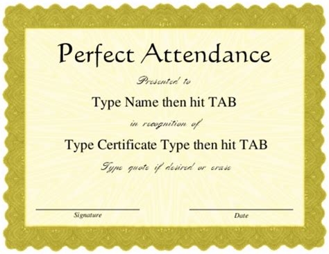 Yellow Seal Perfect Attendance Certificate Certificate Templates