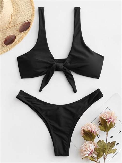 43 Off 2020 Scrunch Butt Knotted Thong Bikini In Black Zaful