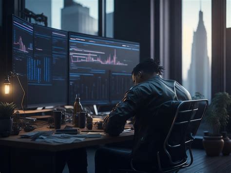Premium Ai Image Stock Market Day Trader Working On Computer With