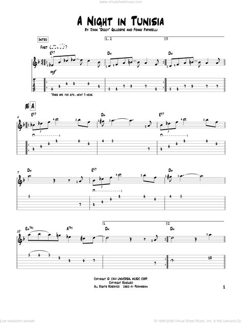 Gillespie A Night In Tunisia Sheet Music For Guitar Solo PDF