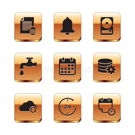 Set Delete File Document Cloud Sync Refresh Clock Hours Calendar Water Tap And Hard Disk