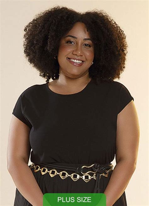 Blusa Feminina Plus Size Manga Curta Preto Habana