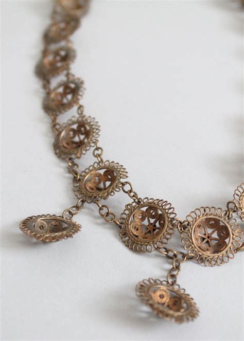 Antique Victorian Filigree Brass Necklace Raleigh Vintage