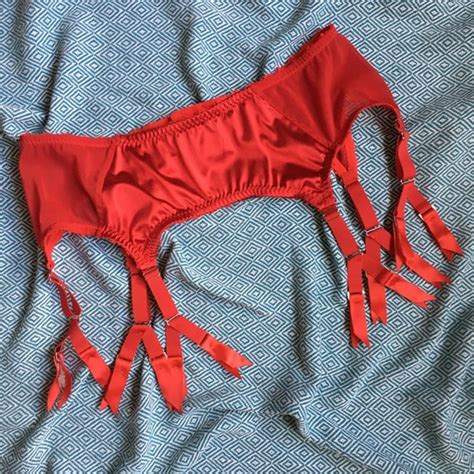 Y Strap Suspender Garter Belt Red Satin 6 Strap Suspender Etsy