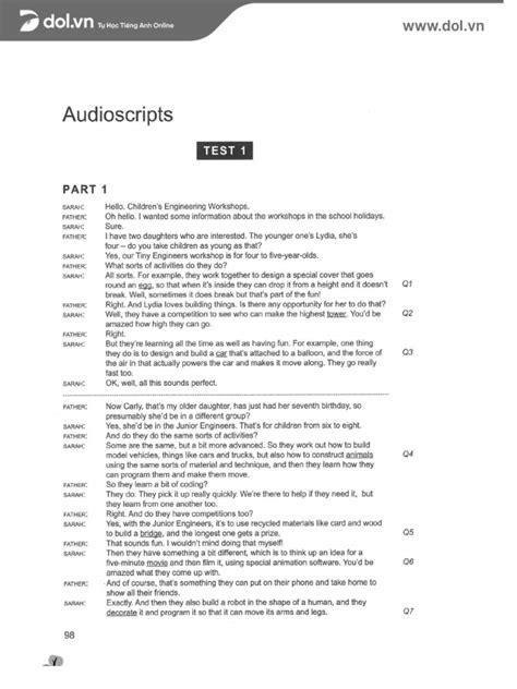 Cambridge 16 Test 1 Answers And Transcript Pdf