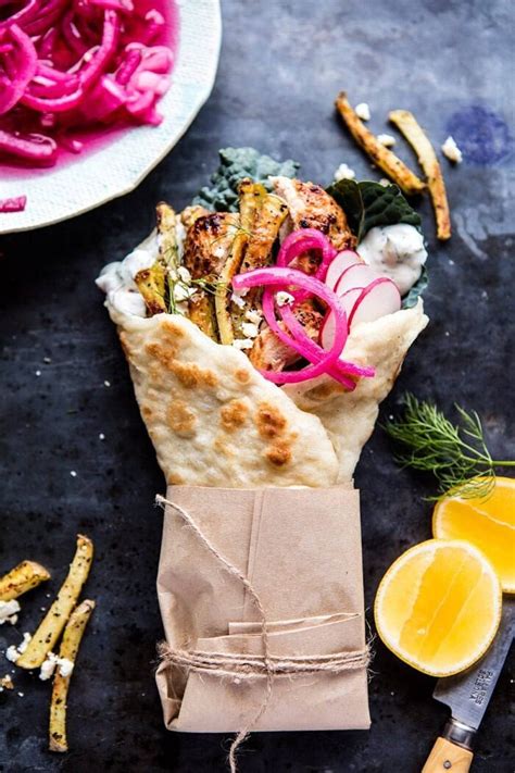 Roasted Chicken Gyros With Tzatziki And Feta Fries Half Baked Harvest