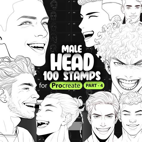 100 Procreate Male Head Stamps Part 4 Procreate Men Head Stamp Brushes