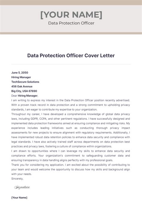 Free Data Protection Officer Cover Letter Template To Edit Online