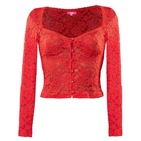 Red Sonja Lace Sheer Long Sleeve Button Top In 2024 Red Lace Top