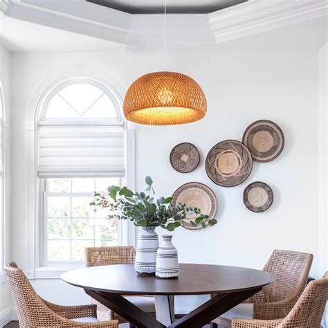 Aeyee Boho Style Bamboo Pendant Light Fixture 1 Light Dome Shape Woven