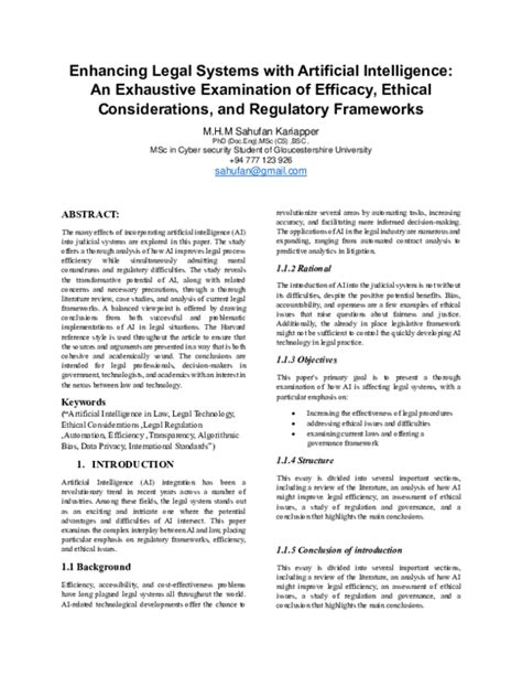 Pdf Enhancing Legal Systems With Artificial Intelligence An Exhaustive Examination Of