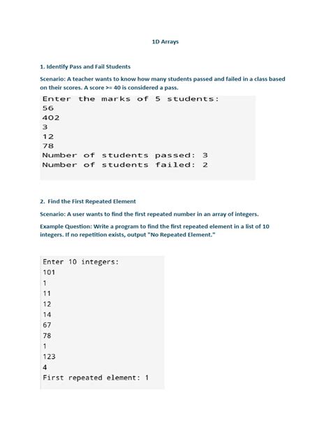 1D Arrays-Scenario Based Questions and Examples | PDF | Computer Programming | Algorithms And ...